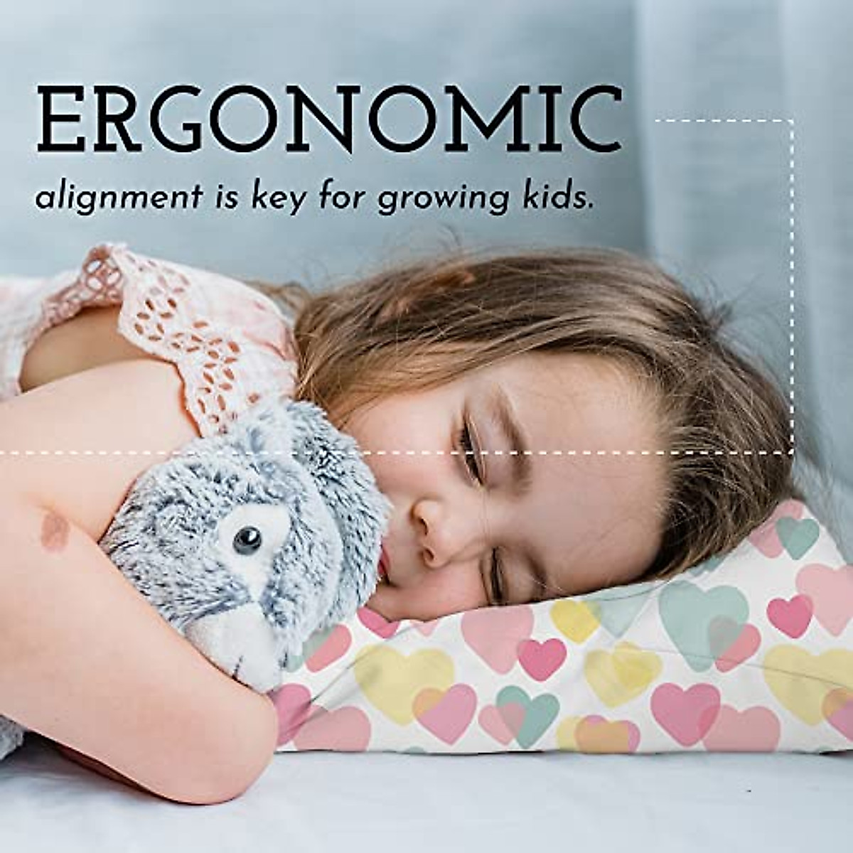 Toddler Pillow with Toddler Pillowcase - Soft Hypoallergenic - Best Pillow for Kids! Better Neck Support and Sleeping! Better Naps in Bed, a Crib, or at School! Makes Travel Comfier! (Hearts)