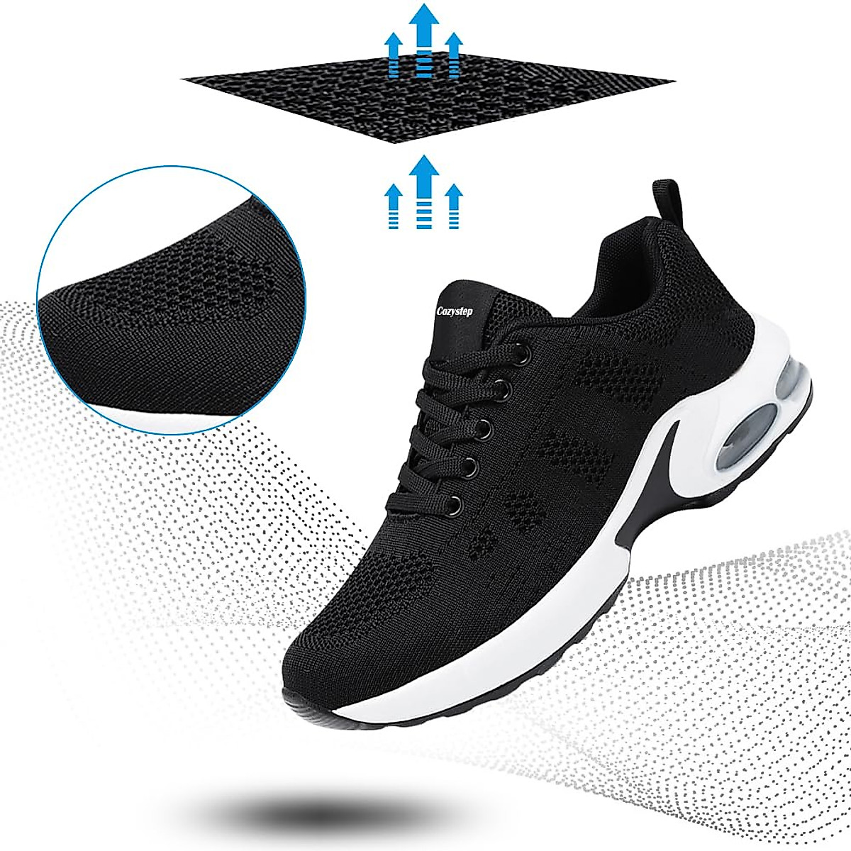 Cozystep Women's Walking Shoes Lightweight Running Sports Shoes Breathable Mesh Fashion Sneakers. Black-a