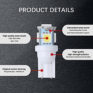 Crynod 10 PCS T10 Car LED Reading Light, 5050 5SMD 12V 6500K 360° Illuminated License Plate Light, Universal 1 W Low Power Energy-saving Width Indicator Light Bulb, for Most Car Models (White)