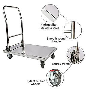 lesolar Push Cart Dolly 800lbs Folding Platform Truck Cart 32"x20" Heavy Duty Moving Platform Hand Truck Stainless Steel Foldable Moving Flatbed Dolly Cart with 360 Degree Swivel Wheels