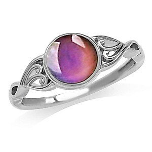 Cuteshop Vintage Silver Ring 925 Sterling Silver Round Crystal Temperature Sensitive Color Changing Mood Ring (7), multicolor