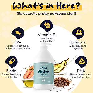 Wild Alaskan Salmon Oil for Dogs with Pollock Oil - 64 oz of Pollock and Salmon Oil, Omega 3 Fish Oil, EPA, and DHA - Dogs Skin and Coat Supplement - Made in USA