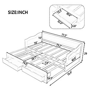 Bellemave Daybed with Drawers Twin Size Wood Daybed with Storage Extendable Twin to King Extending Daybed for Kids Teens Adults, No Box Spring Required, Espresso