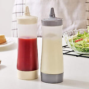 FRCOLOR Condiment Squeeze Bottles 3pcs Squeeze Condiment Bottles, Mustard Bottle Ketchup Bottles for Home Kitchen Reataurant ( Beige ) Reusable Squeeze Bottle