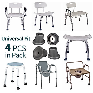 4 PCS Rubber Replacement Feet for Bath Chair Shower Seat 1-1/8" I.D Slope Feet Pad for Transfer Bench Shower Chair Bath Stools, Waterproof Non Slip Suction Cup Feet, Metal Insert Reinforced