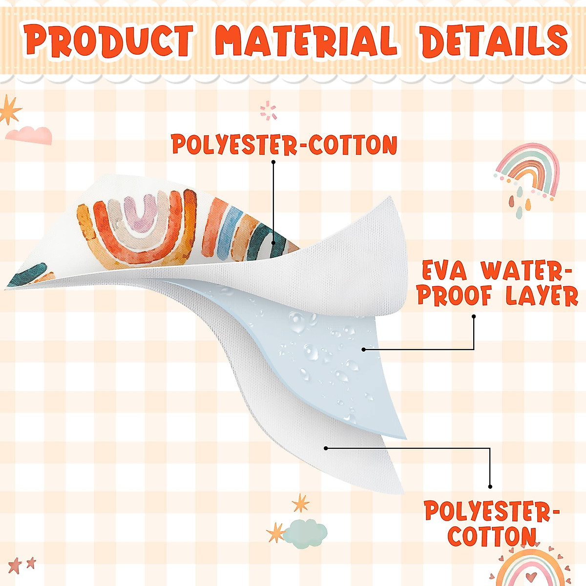 2ooya 7Pcs Cotton Waterproof Baby Bibs Adjustable Hook Loop Closure Baby Bib with Rainbow Pattern Unisex Newborn Baby Food Bib for Drooling Feeding Eating Teething Keepsake Gift for Baby, 6-12 Months