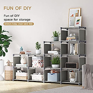 REIBII Bookshelf for Bedroom Book Shelf Organizer Bookcase Tall Book Case 12 Cube Storage Organizer Cube Shelf Grey Cubby Storage Organizer Shelves for Bedroom Living Room Closet Office DIY
