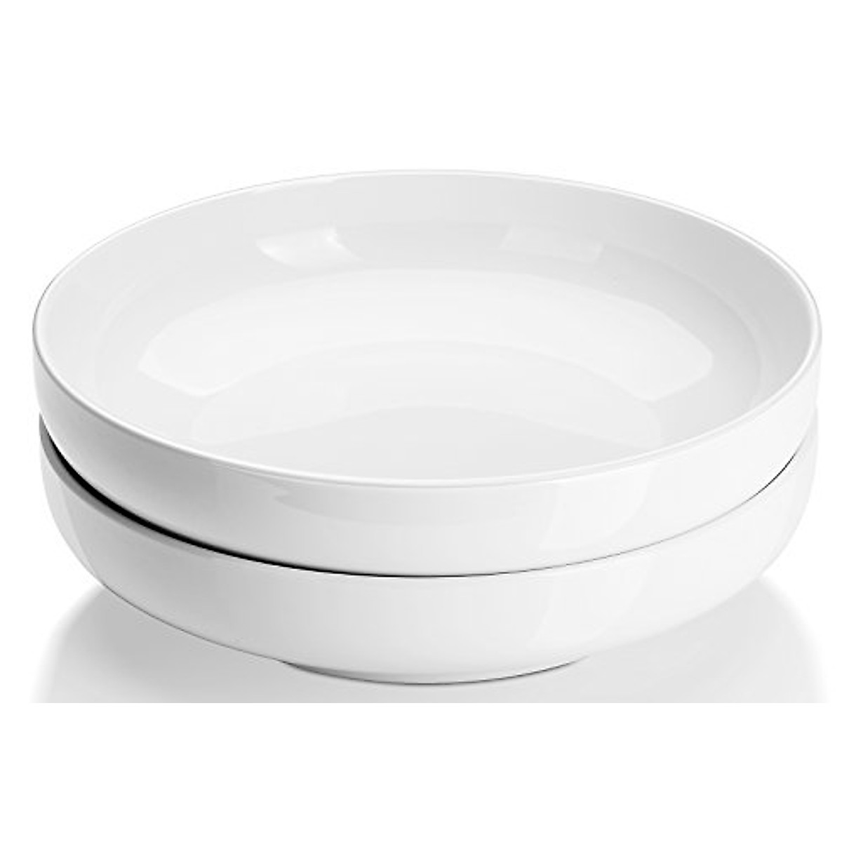 DOWAN Pasta Bowls, 65 oz Large Salad Bowls, 10'' White Serving Bowls Set of 2, Ceramic Shallow Bowl Plates, Serving Dishes for Soup Salad Pasta Vegetable Fruit Prep, Microwave Dishwasher Safe