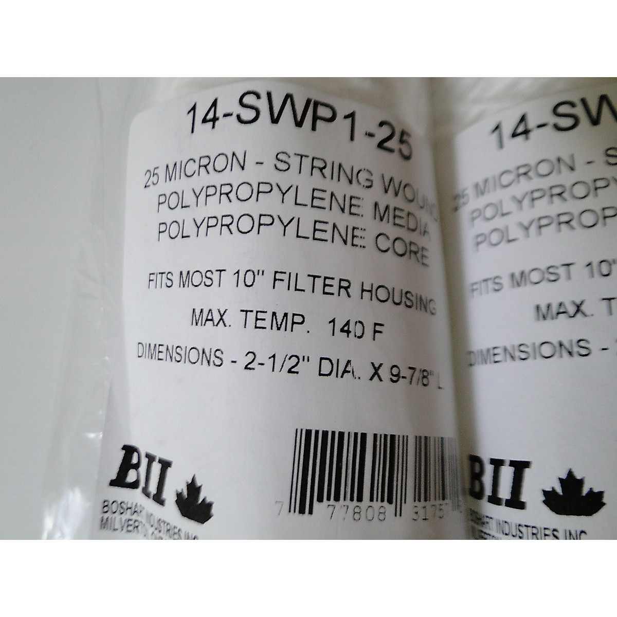 6 BOSHART 2.5" x 10" 25 MICRON STRING WOUND WATER FILTER REPLACEMENT CARTRIDGES 14-SWP1-25