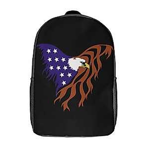 American Flag Eagle Travel Backpack Casual 17 Inch Large Daypack Shoulder Bag with Adjustable Shoulder Straps