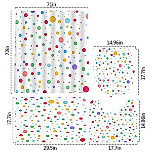 4 Pcs Rainbow Polka Dot Shower Curtain Set, Colorful Abstract Circles Bathroom Sets with Shower Curtain and Rugs, Bath Curtain and Bath Mat, Toilet Lid Cover and U Shaped Rug, 12 Hooks, SETLSSD265