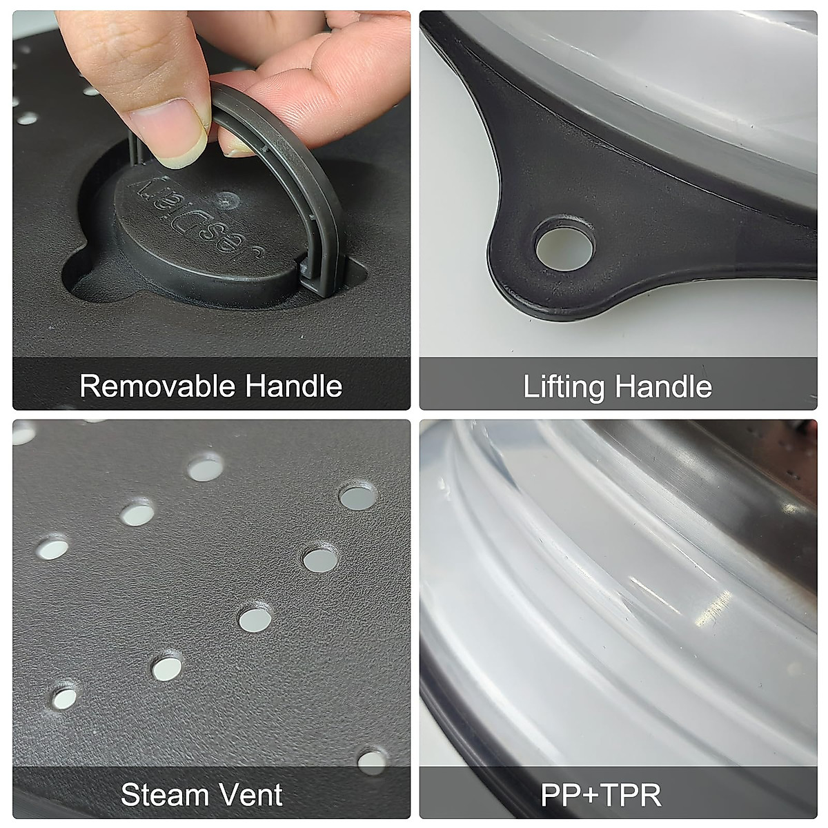 JesDiary Hook Top Microwave Splatter Cover for Food, Replace Magnetic Splatter Guard Covers, Vented Collapsible Easy Grip Lid for Plate Dish Bowl, Multi-Purpose Colander Kitchen Gadget for Food, Black