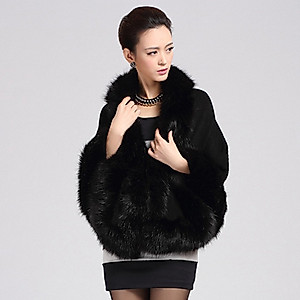 Roniky Women Luxury Bridal Faux Fur Shawl Wraps Cloak Coat Sweater Cape