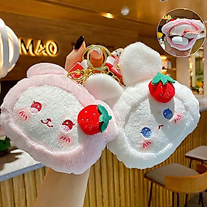SXWT Cute Kawaii Kids Children with Keychain Baby Girls Plush Doll Storage Bag Wallet Bag Pendant Mini Coin Purse(White)