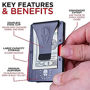 SAVAGE SPARTAN Tactical Wallet | Slim Minimalist RFID Blocking Aluminum Metal Credit Card Holder With Money Clip for Men (Black)