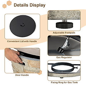 Giantex Propane Gas Fire Pit Table - 2-in-1 Outdoor 36” Round Fire Table W/Volcanic Rock & PVC Cover, Stainless Steel Burner, 50,000 BTU Heat Output, Faux Stone Surface Outside Fireplace for Patio