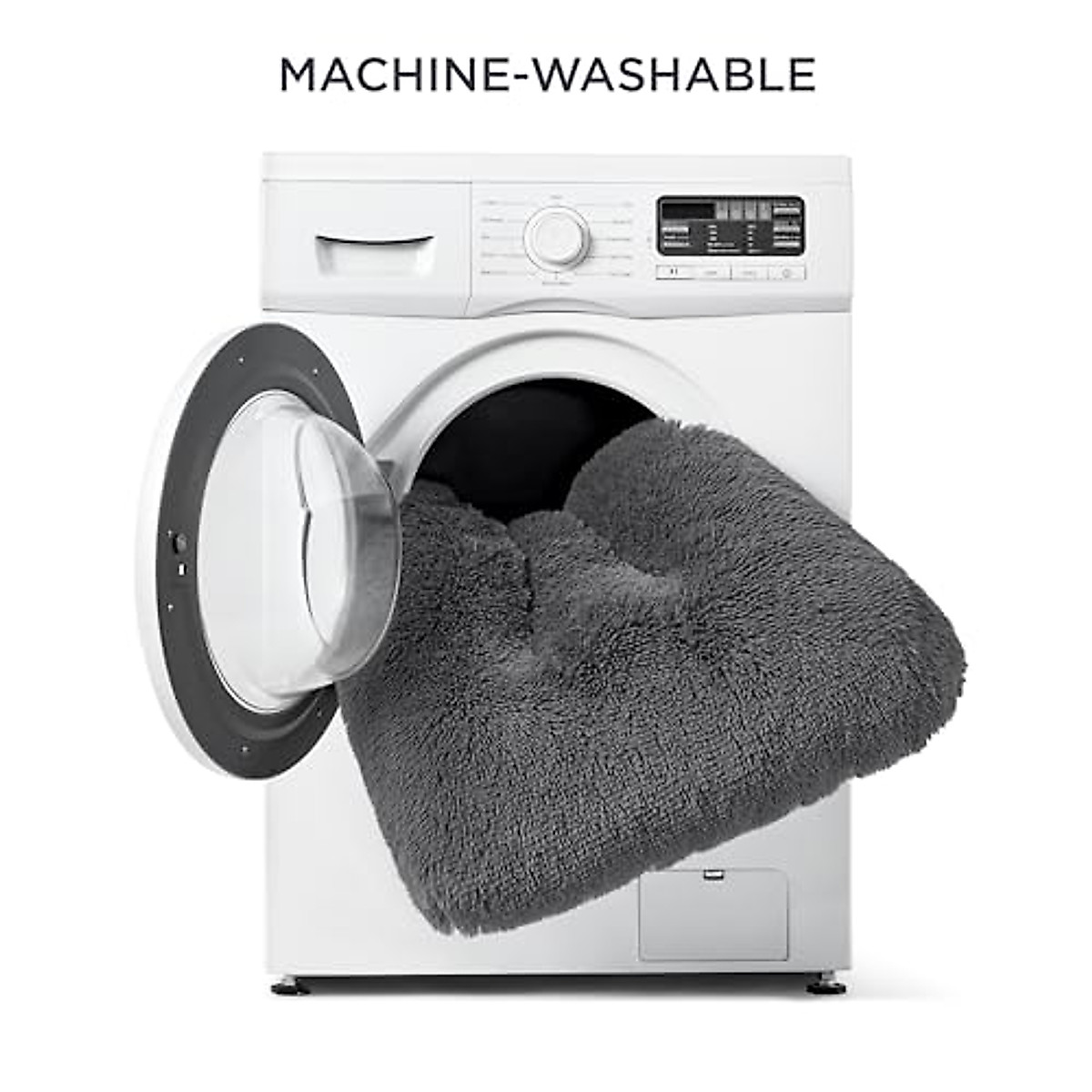 Bedsure Large Dog Bed Washable, Plush Calming Dog Crate Beds for Large Breed, Fulffy Dogs Sleeping Mat, Anti-Slip Pet Kennel Pad, 35" x 23", Dark Grey