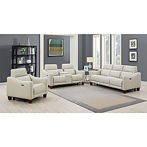 Steve Silver Furniture Ivory Dual-Power Leather Sofa, Power Headrest, Footrest, USB Charging, Transitional Design, for Living Room, Home Theatre, Top Grain Leather, 39" D x 81" W x 38" H, Ivory