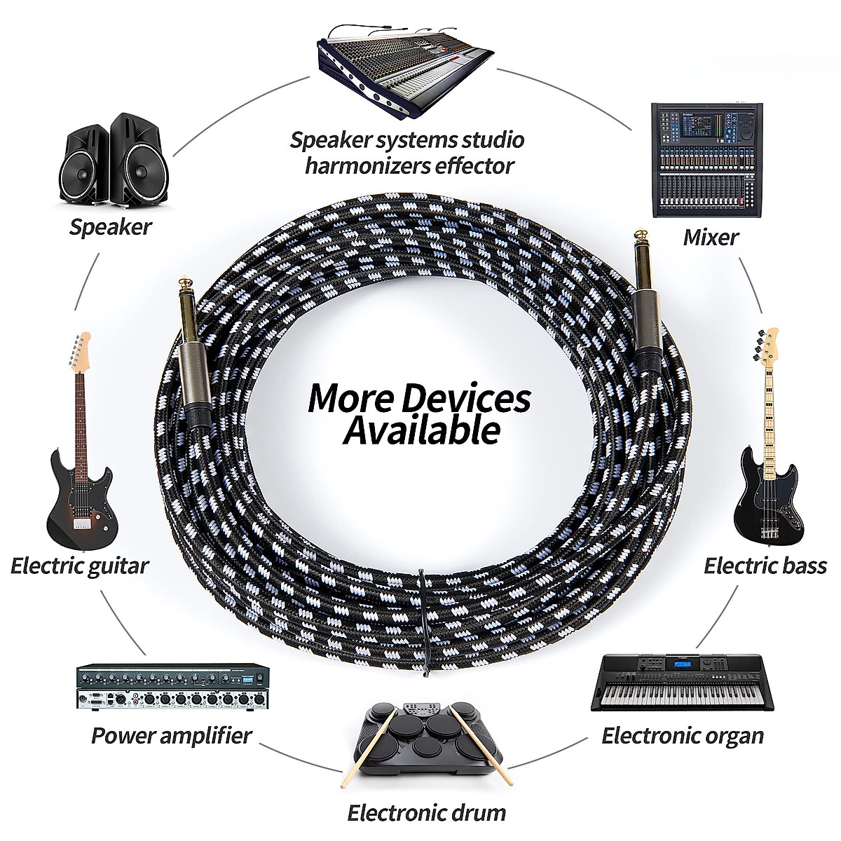 Sound harbor Guitar Cable, Guitar Amp Cord, Electric Guitar Instrument Cable 15 Feet, 1/4 Bass Guitar Cable