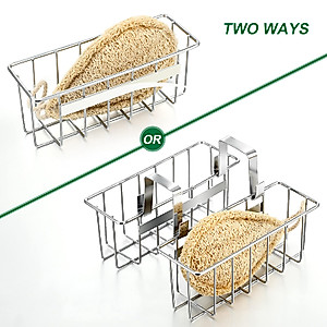 Hotop 2 Pieces Sponge Holder Kitchen Sink Caddy Metal Sink Organizer Basket for Scrubber Soap Towel Brush Dishwashing Liquid Drainer Rack in Kitchen Bathroom Bathtub, Silver