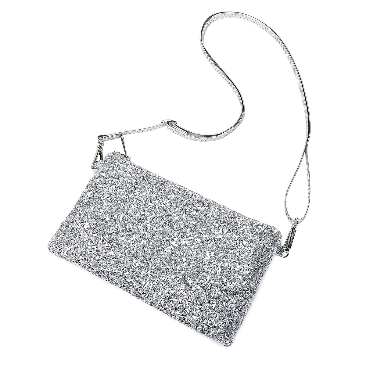 LAM GALLERY Sparkling Glitter Evening Clutch Silver Bride Purse for Wedding Bling Clutch Handbag for Party - Silver Shoulder Style