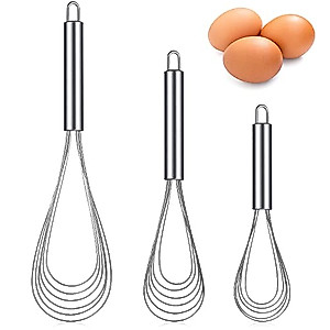 3 Pieces Stainless Steel Kitchen Flat Whisk Set 8 Inch, 10 Inch and 11.6 Inch Stainless Steel Flat Wire Egg Utensils Whisk 6 Wires Egg Mixing Whisk for Cooking Blending Whisking Beating Stirring