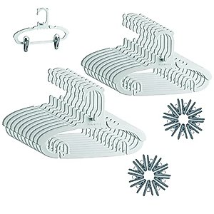 Truelux Baby Hangers for Nursery Closet (Pack of 20, Green),Adjustable Kids Hangers with 20 Clips for Infant Children Toddler,Non-Slip Childrens Clothes Pants Hangers for Boy Girl