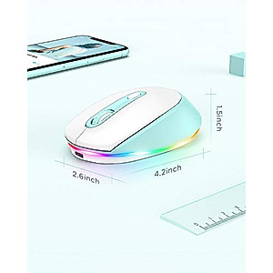 seenda Bluetooth Mouse - Light Up Rechargeable Wireless Mouse (Bluetooth 3.0/5.0+USB) for Computer. Ultra Quiet Multi-Device Mouse for Notebook, Kids' Chromebook, Macs, and Windows - Mint Green