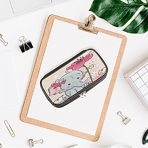 Elephant Pink Flower Pencil Case, Big Capacity Pencil Pouch Multifunctional Makeup Organizer Bag for Adults Students Kids