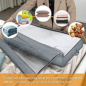 ijnbfe Large Under Bed Storage Bag ,2 Pack Foldable King Size Thick Breathable Underbed Clothes Bags with Clear Window,Underbed for Clothing Duvet Comforters ,Blankets ,Pillows(40x20x6 In)