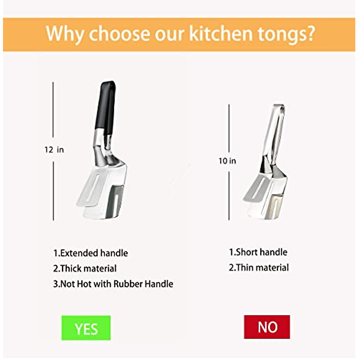 Jrsoul He Kitchen Cooking Tongs,Big Size Spatula Tong 12 Inch Multifunctional Stainless Steel Barbecue Clamp Food Flip Shovel Clip for Steak Fish Bread Hamburger BBQ Frying Pancake Pies Pizza