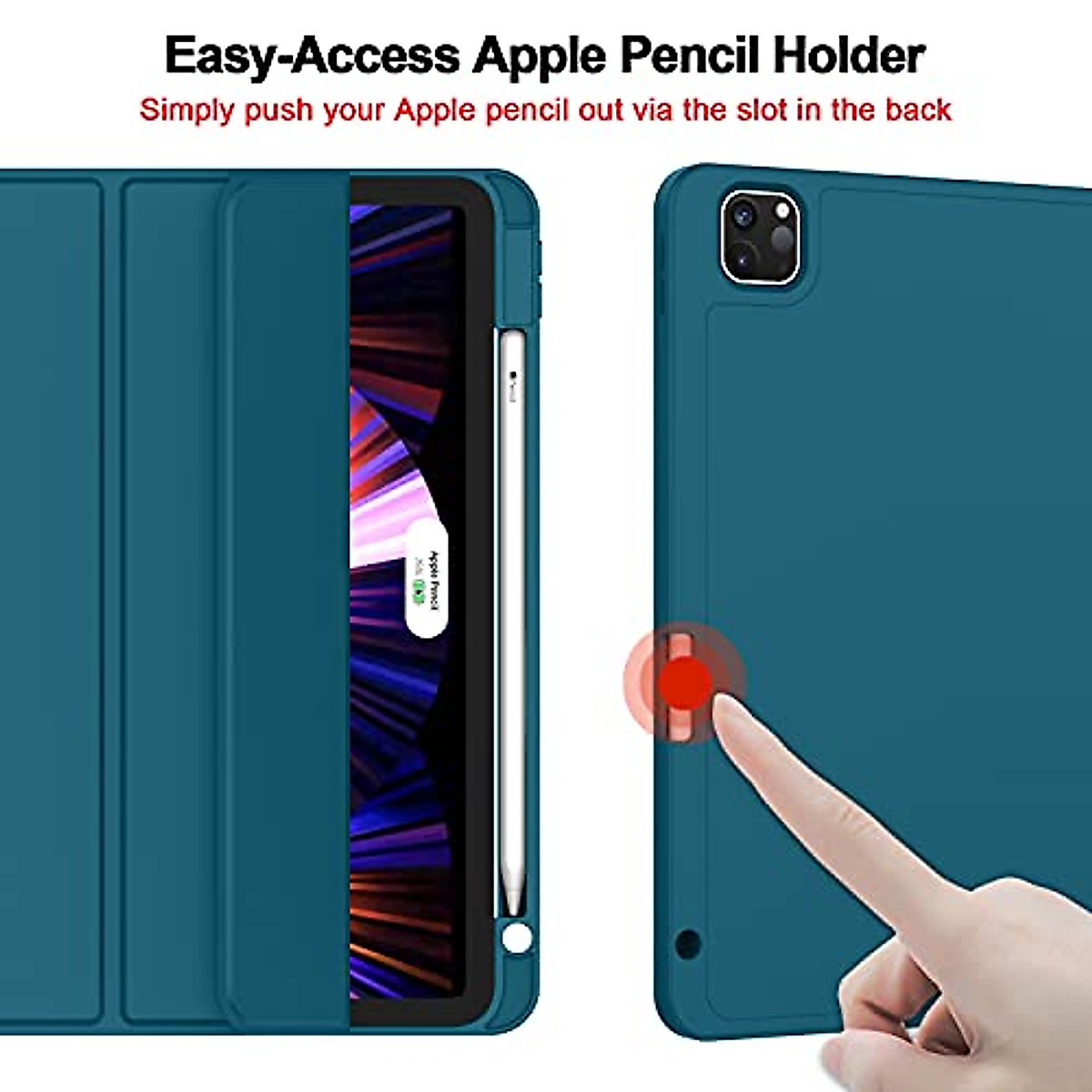 ZryXal New iPad Pro 11 Inch Case 2022(4th Gen)/2021(3rd Gen)/2020(2nd Gen) with Pencil Holder,Smart iPad Case [Support Touch ID and Auto Wake/Sleep] with Auto 2nd Gen Pencil Charging (Teal)