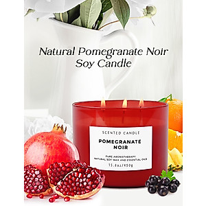 Pomegranate Noir 3-Wick Scented Candle with Strawberry & Vanilla | Highly Scented Natural Soy Candle for Home & Office | Aromatherapy Stress Relief Candle | Luxury Winter Gift Candle for Women & Men