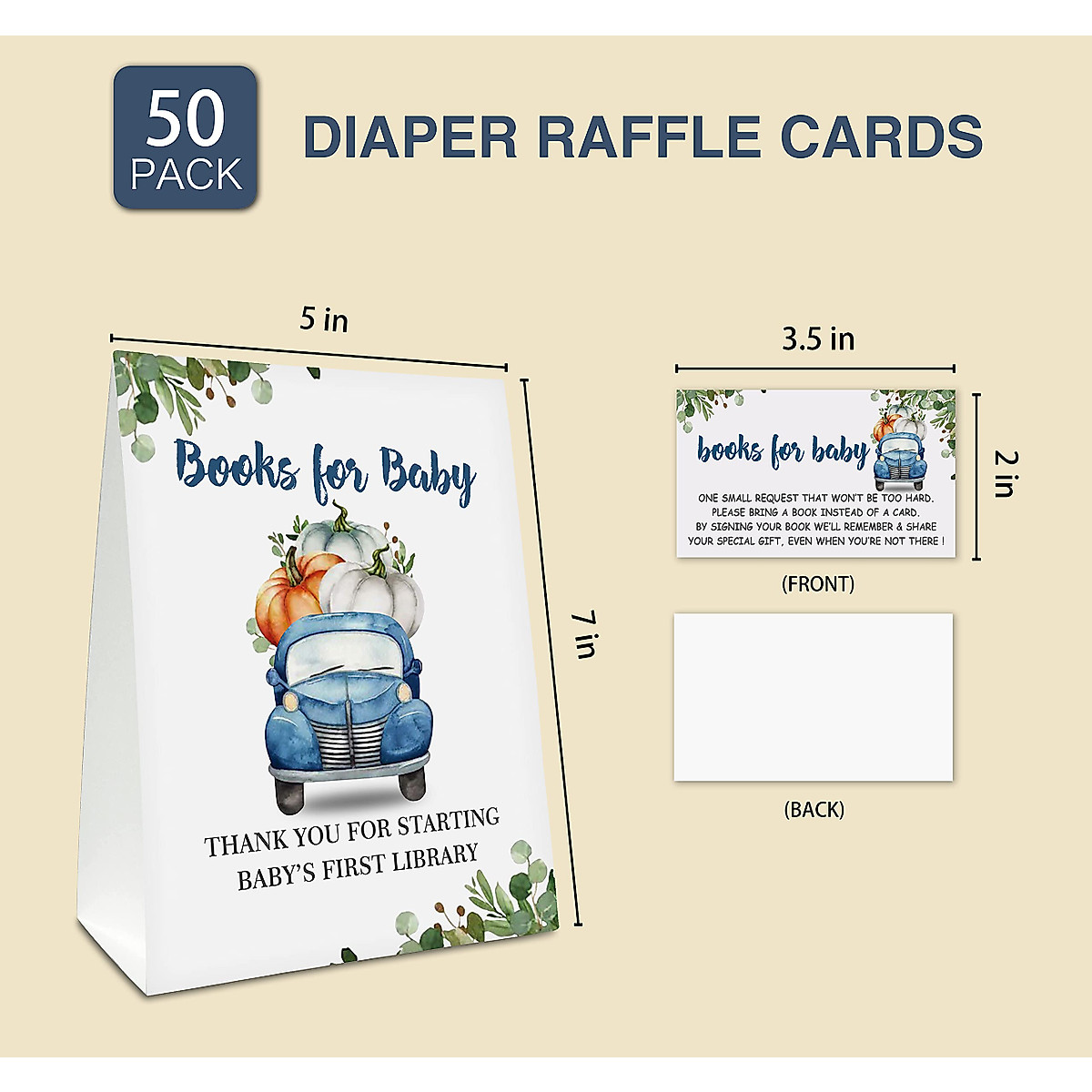 Yuansail Book Request For Baby Shower, books for baby cards, 1 Sign & 50 Cards Per Pack – (bb008-book)