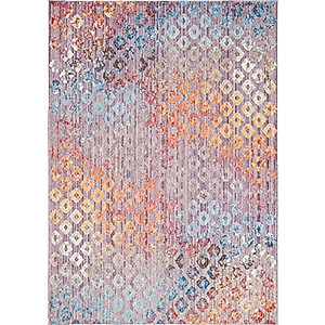 Unique Loom Rainbow Collection Geometric Abstract Modern Watercolor Lilac Area Rug (7' 0 x 10' 0)