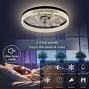 Fszdorj 2023 Upgraded Ceiling Fan F093 Black Ceiling Fans with Lights App & Remote Control, Timing & 3 Led Color Led Ceiling Fan, 6 Wind Speeds Modern Ceiling Fan for Bedroom, Living Room, Small Room