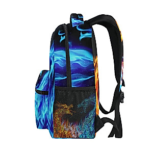 Custom Blue And Red Fiery Dragons School Backpack Personalized Your Name Text Bookbag for Boys Girls Teens Casual Travel Bag Computer Laptop Daypack