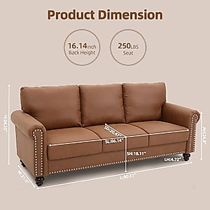 INMOZATA Leather Sofa Couch 80" Mid-Century Modern Sofa Wood Couches with with Nailhead Trim, Upholstery 3-Seater Sofa for Living Room, Apartment, Lounge Room,Light Brown