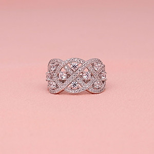 BERRICLE Sterling Silver Woven Cubic Zirconia CZ Statement Art Deco Cocktail Fashion Ring for Women, Rhodium Plated Size 7