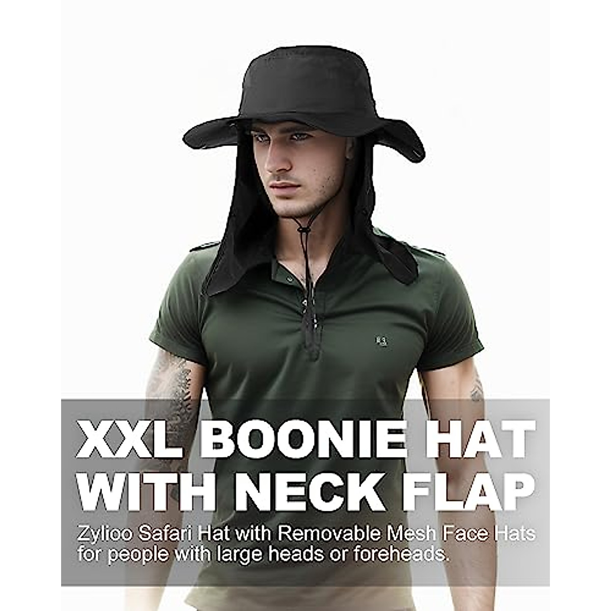 Zylioo XXL Oversized UV Sun Hats with Flaps,Big Size Boonie Hat with Drape Beach Hats with Neck Protection Sun Hat with Neck Flap