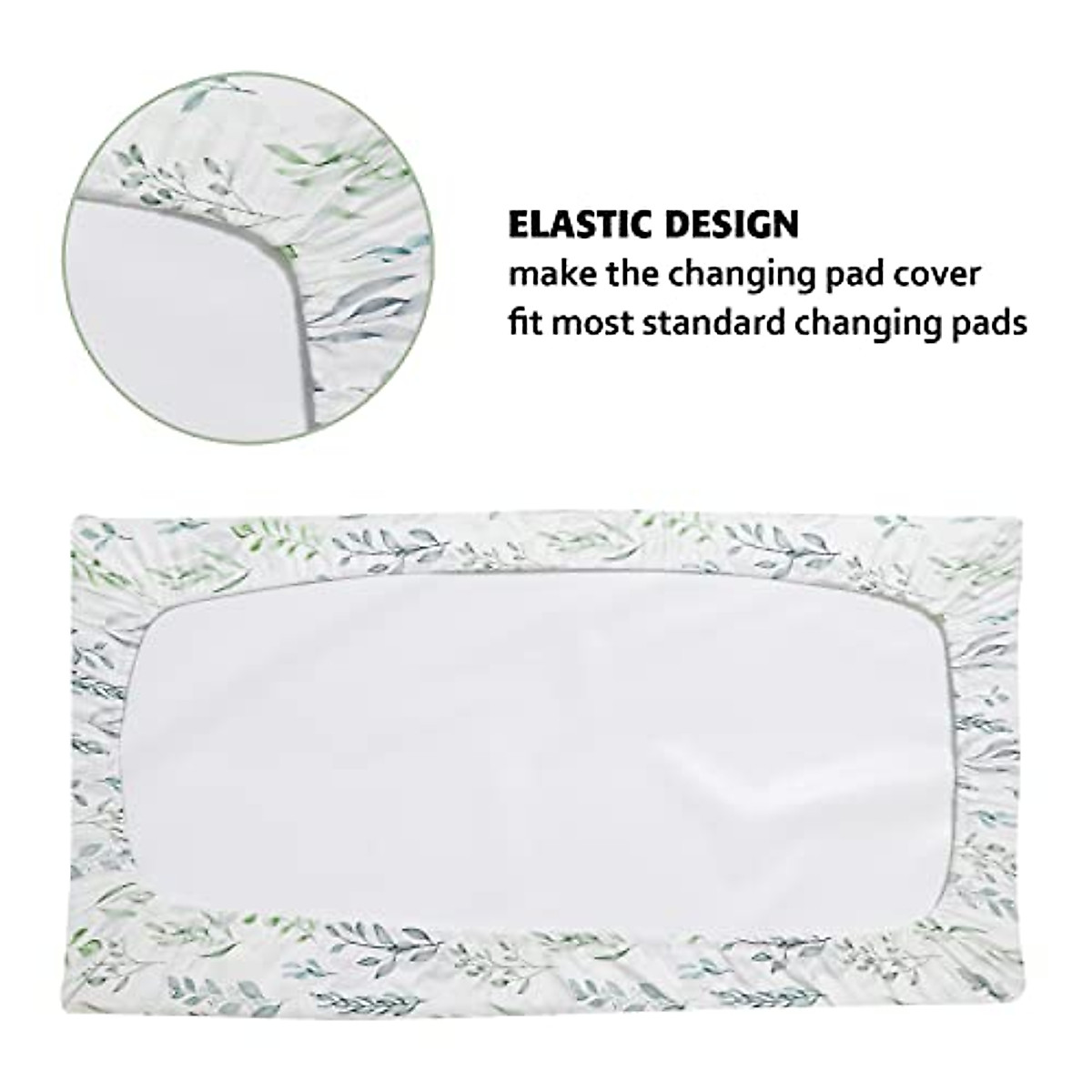 Diaper Changing Pad Cover, Soft Breathable Fabric Baby Stretchy Changing Table Pad Cover, Jersey Knit Changing Table Sheets for Boys and Girls, Green Leaf
