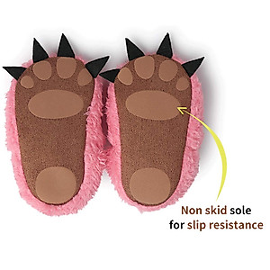 CoKate Baby Boys Girls Soft Plush Slippers Bear PAW Animal Boots Toddler Infant Crib Shoes Winter House Shoes (12-18 Months, Dark Pink)