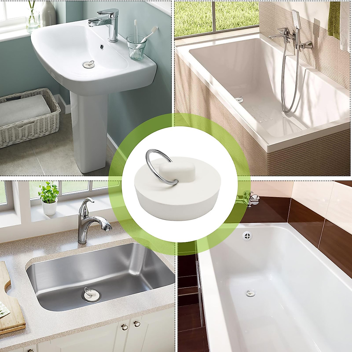 Cionyce2 PCS 1-3/8 Inch Rubber Drain Stopper with Hanging Ring, White Tub Drain Stopper, Sink Stopper Drain Plug, Rubber Sink Plug for Bathroom, Bathtub, Sewers and Kitchen