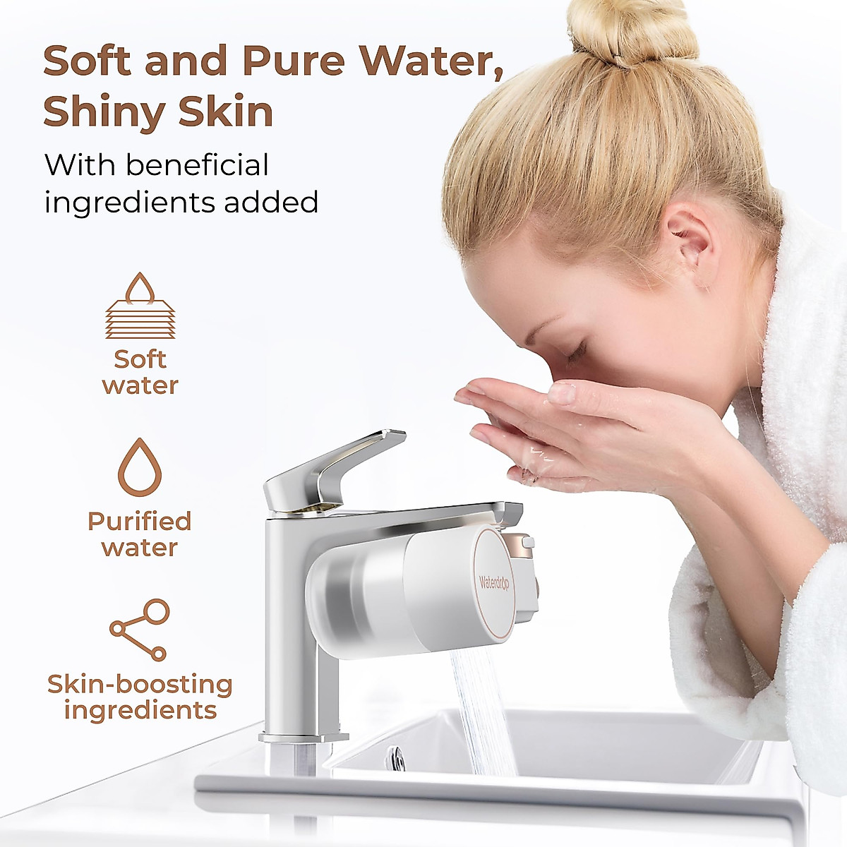 Waterdrop Soft Water Skincare Filter 2.0, Bathroom Sink Filter Water Faucet for Skin, Faucet Water Filter, 0.01 Micron, Reduce Chlorine & Scale Control，BFT1(1 Filter Included)