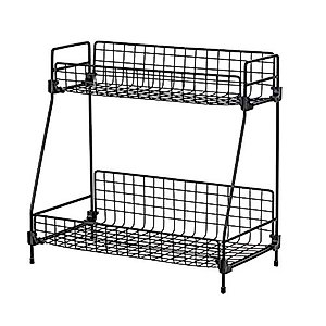 Betgod 2-Tier Bathroom Countertop Organizer, Wire Basket Storage Container Countertop Shelf, Kitchen and Shower Countertop Organizer Rack, Black