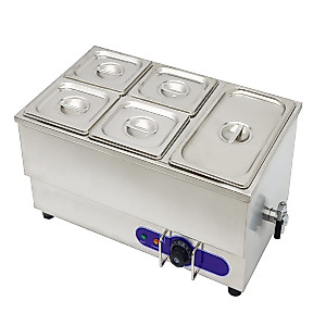 110V 5-Pan Commercial Food Warmer, 304 Stainless Steel Bain Marie Buffet Food Warmer, 1500W Electric Steam Table, 6inch Deep Adjustable Temp, for Restaurants, Catering and Parties
