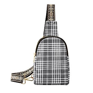 Augenstern Women Crossbody Sling Backpack Plaid-black-white-color Girl Chest Bag Daypack for Hiking Traveling