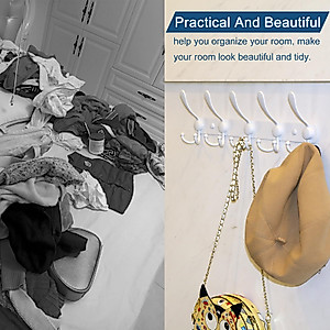 DVACEL 2 Pack Coat Rack Wall Mount, Wall Coat Rack with 5 Tri Hooks for Hanging Heavy Duty，Stainless Steel for Towel Clothes Coat Hanger Hat Rack Bathroom Bedroom Kitchen Hotel Entryway (White)