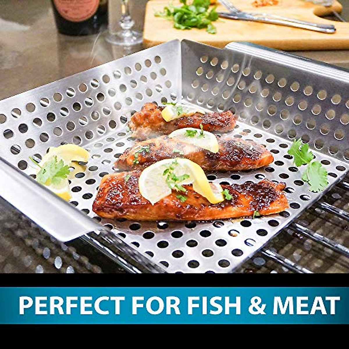 Homeflowz Heavy Duty Grill Basket – Large Vegetable Grill Basket for more Veggies - Stainless Steel Grilling Basket - Grill Baskets for Outdoor Grill -Perfect BBQ Basket for All Grills and Vegetable