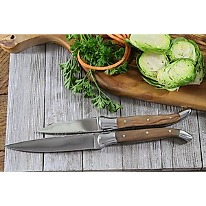 French Home Laguiole Connoisseur Olivewood 5 Piece Kitchen Knife Set plus Magnetic Display.